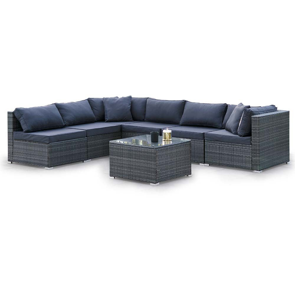 London Rattan 7pc Modular Outdoor Lounge Setting with 6- Seater & Coff ...
