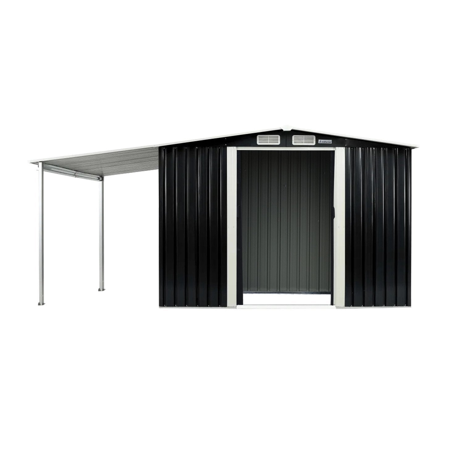 Wallaroo 10x8ft Zinc Steel Garden Shed with Open Storage - Black – The ...
