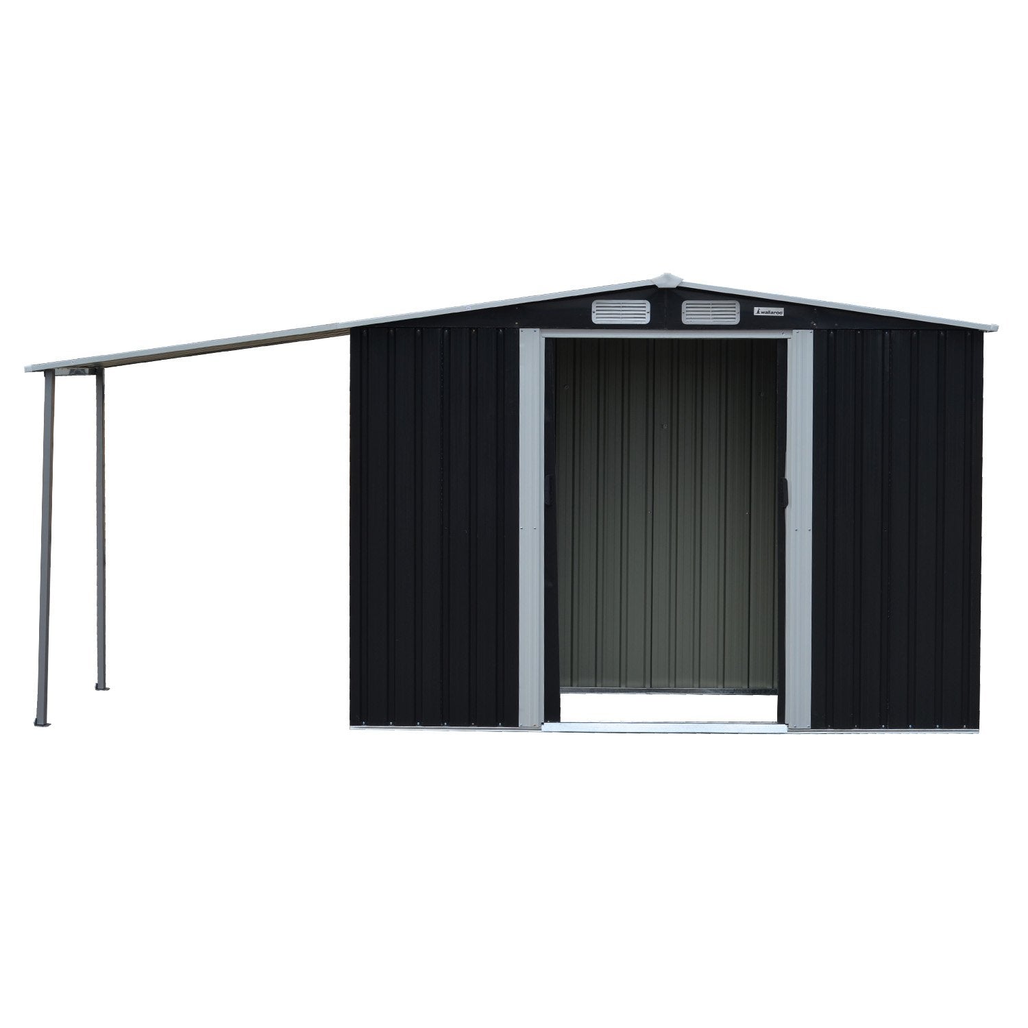 Wallaroo 4x8ft Zinc Steel Garden Shed with Open Storage - Black – The ...