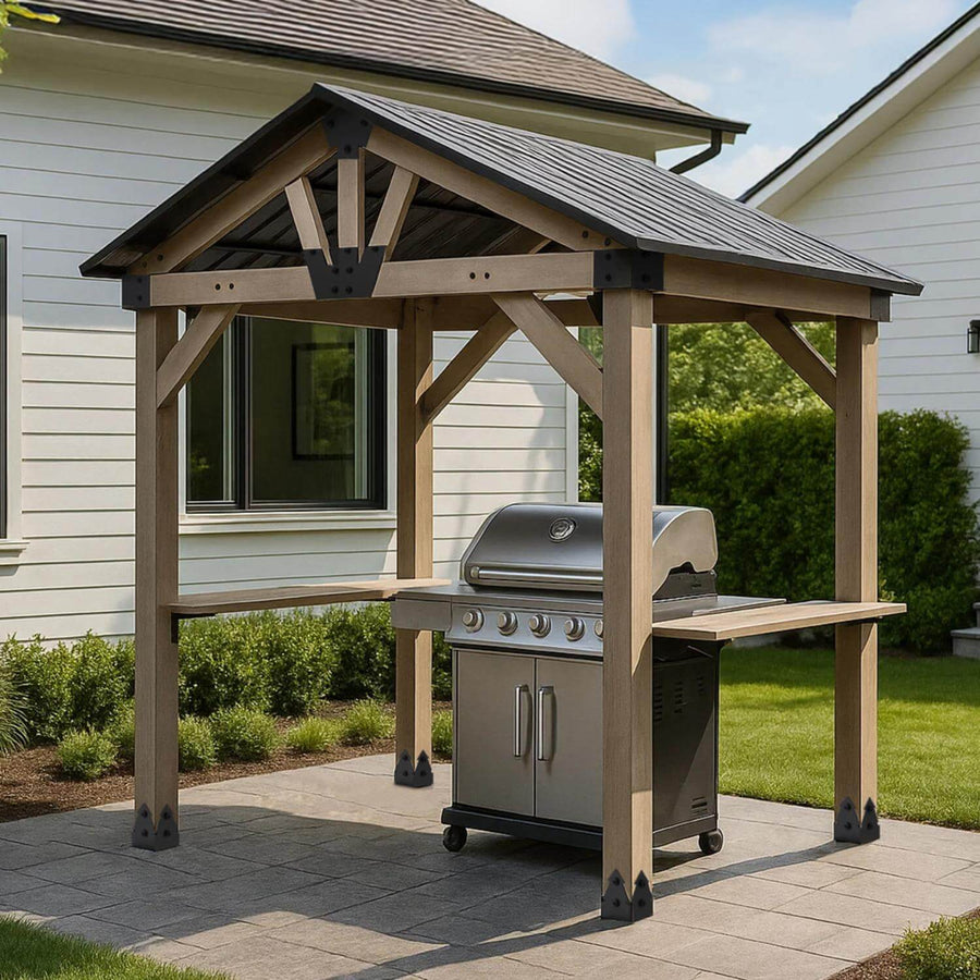 Oslo 2.4m x 1.8m BBQ/Grill Timber & Steel Gable Roof Gazebo by Yardtop ...