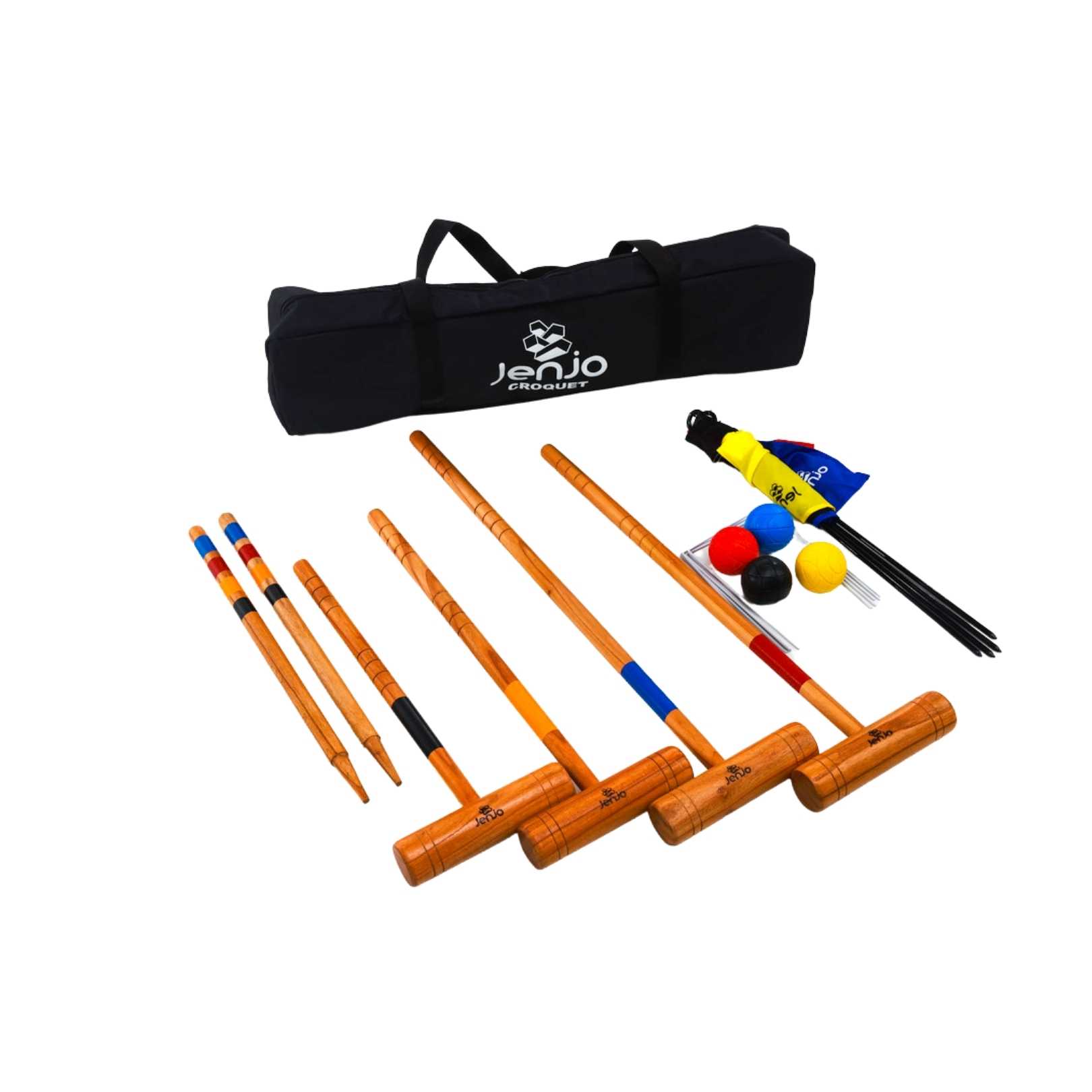 Outdoor Family Premium Wooden Croquet Ball Mallet Game 4 Player Set w ...