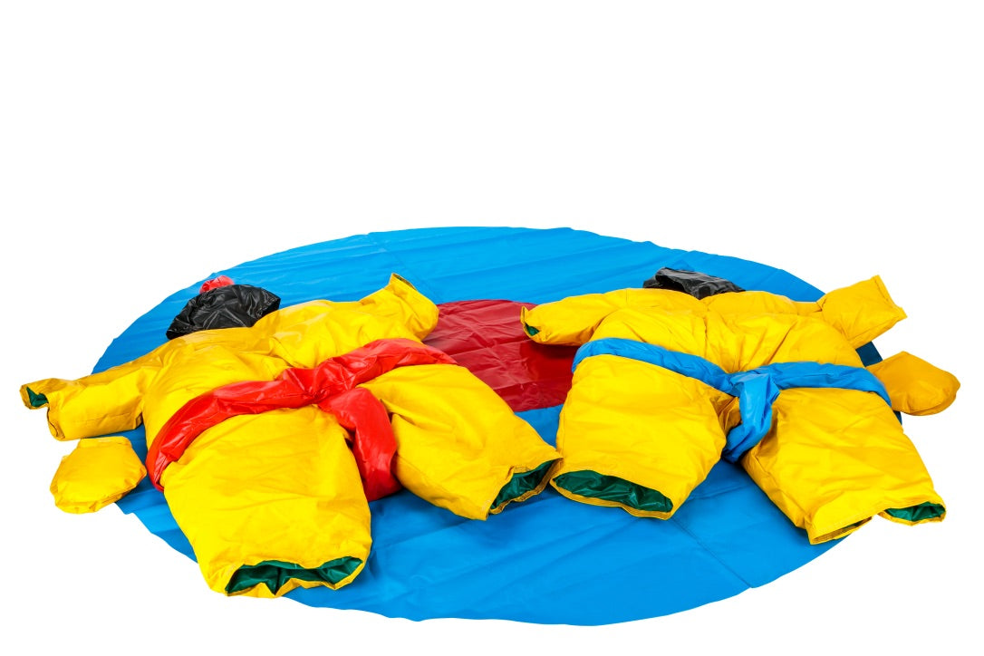 Two PVC and Fabric Adult Sumo Suits with Helmets Gloves w/ 291cm Mat ...