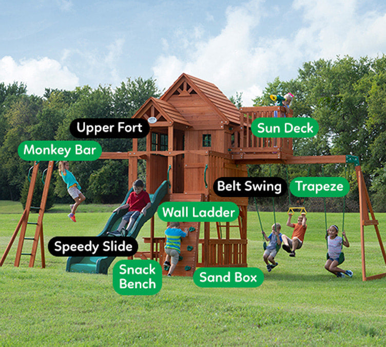 Backyard Discovery Skyfort II Play Centre with Fort, Swings, Monkey Ba ...