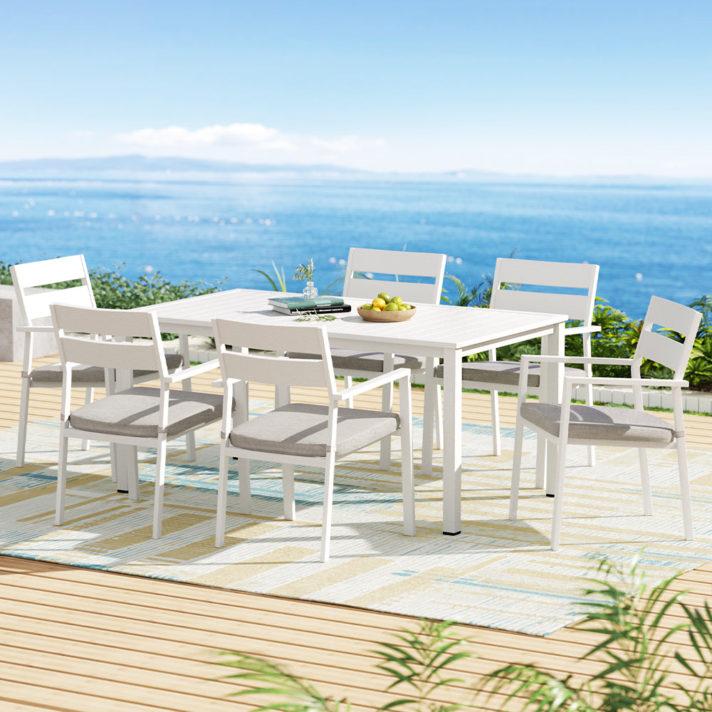 7 Piece Outdoor Dining Set - Aluminum Dining Table & Chairs - White ...
