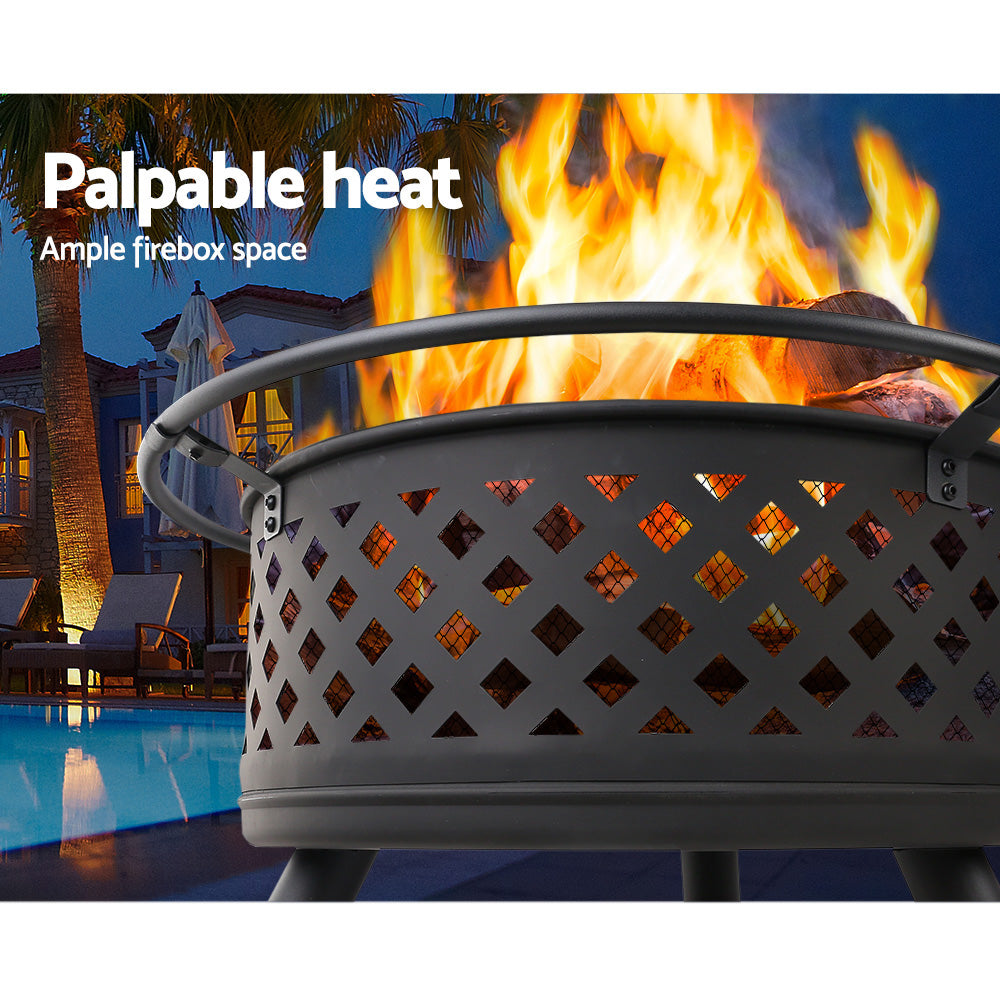 Fire Pit with BBQ Grill & Mesh Lid - Steel Construction - 30" – The ...