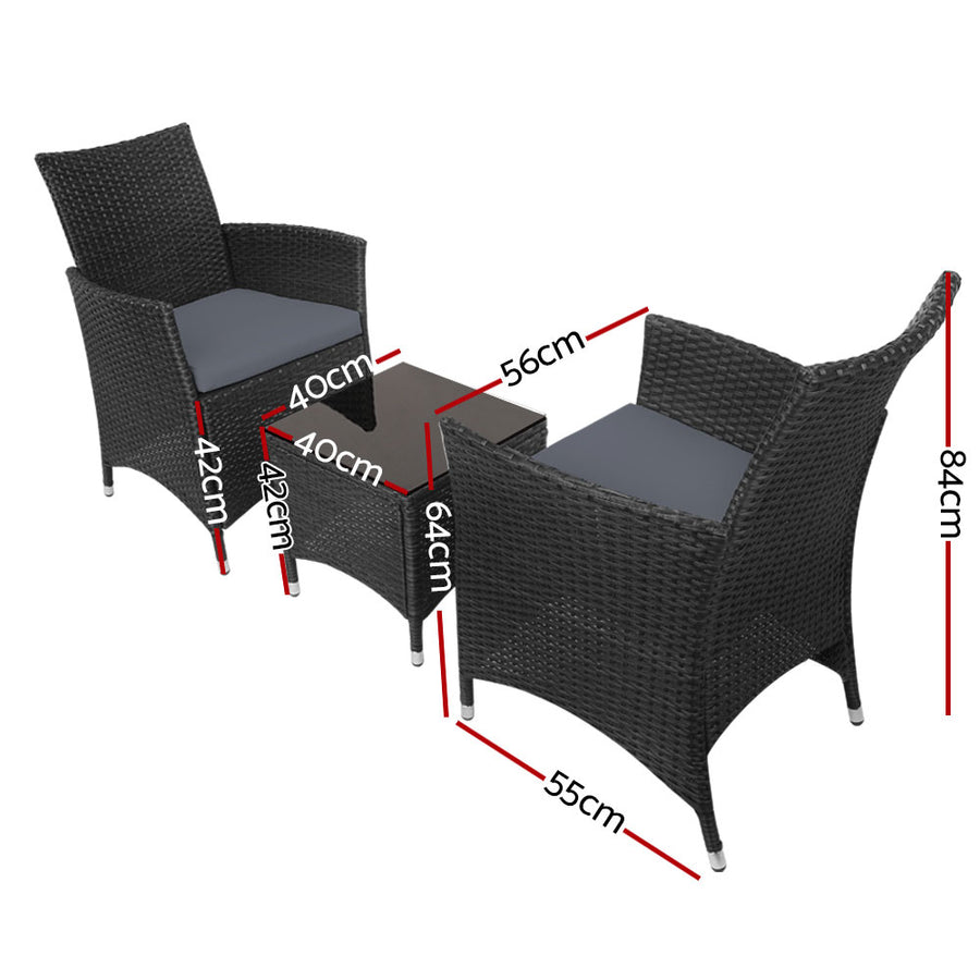 3pc Rattan Outdoor Bistro Set - Black – The Best Backyard