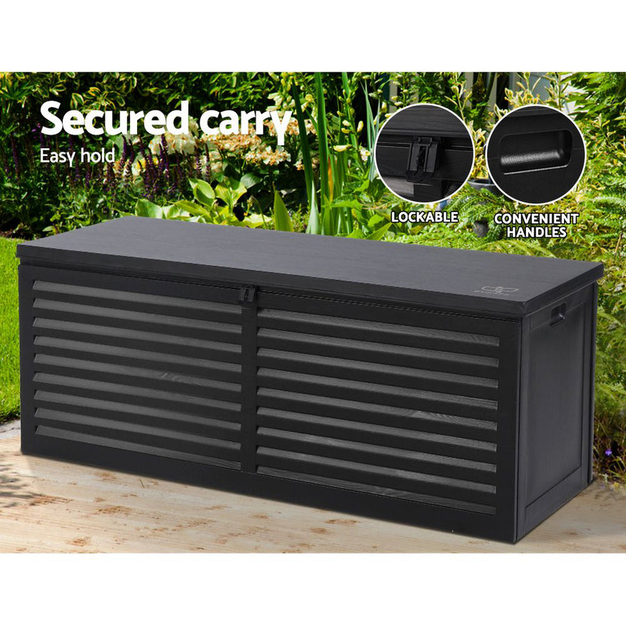 390L Outdoor Storage Box / Bench (Lockable) - Black – The Best Backyard