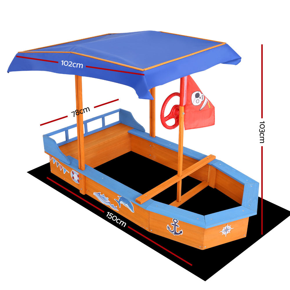 Pirate Boat Shaped Sandpit with Canopy – The Best Backyard